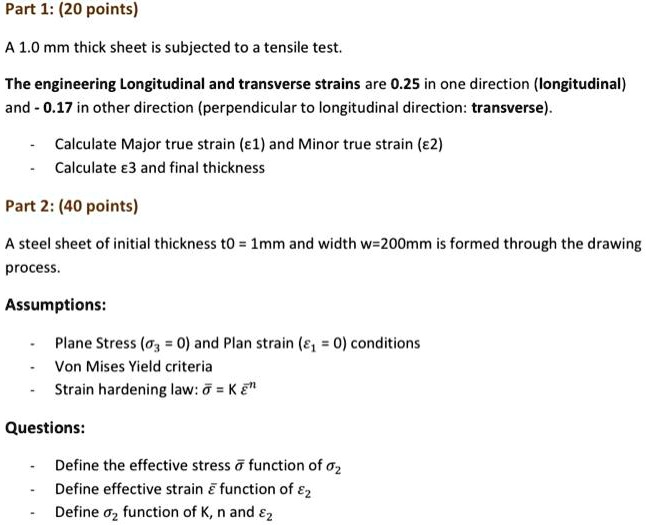 SOLVED: A 1.0 mm thick sheet is subjected to a tensile test. The ...