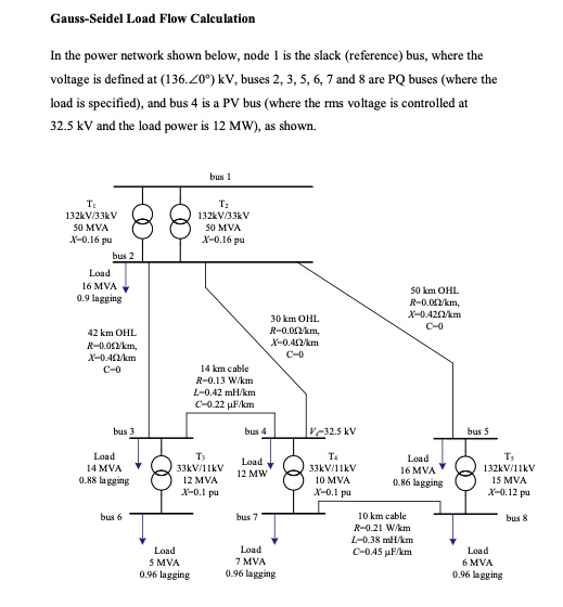 calculate the network bus voltages and all network currents line losses and line power reactive ...