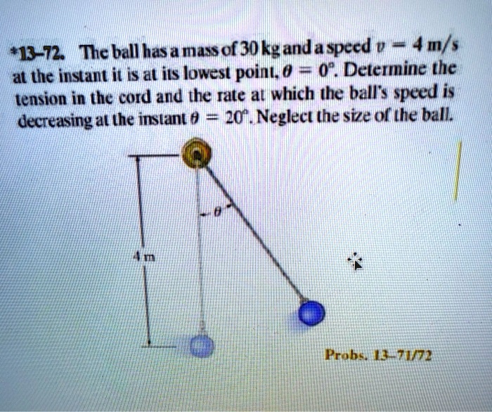 SOLVED: 13-72. The ball has a mass of 30 kg and a speed of 4 m/s at the ...