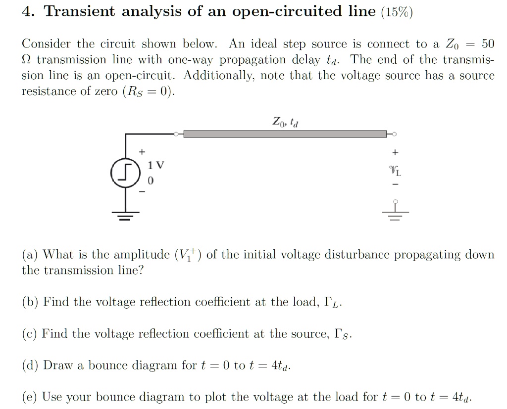 SOLVED: Transient analysis of an open-circuited line (15%) Consider the circuit shown below. An ...