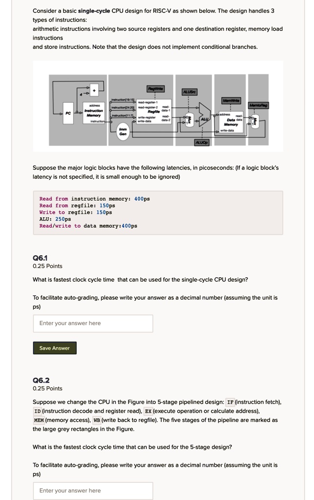 Consider a basic single-cycle CPU design for RISC-V as shown below. The design handles 3 types ...