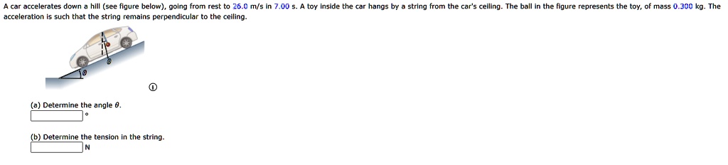 A car accelerates down a hill (see figure below), going from rest to 26 ...