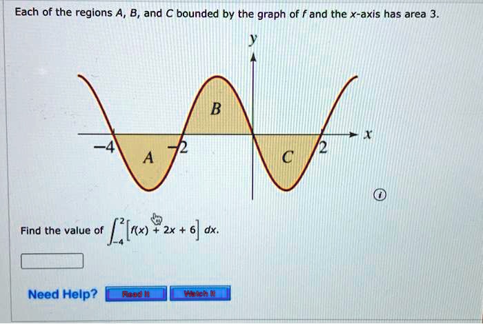 each of the regions a b and c bounded by the graph of and the x axis ...