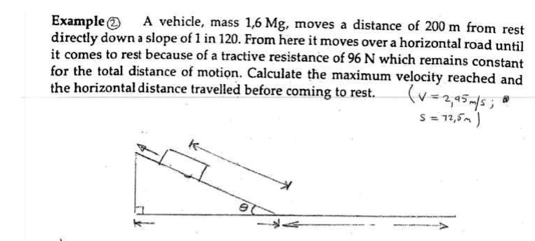 Example 2 A vehicle, mass 1,6 Mg, moves a distance of 200 m from rest ...