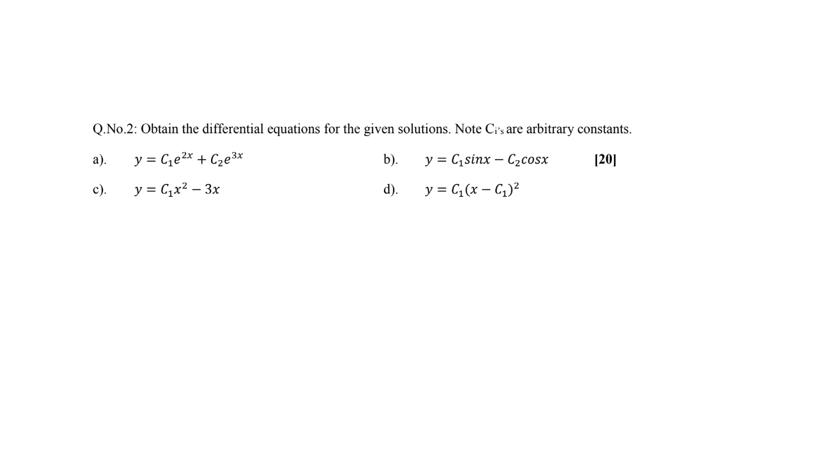 SOLVED: Q.No.2: Obtain the differential equations for the given ...