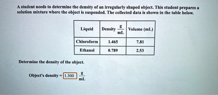 SOLVED: A student needs t0 determine the density of an irregularly shaped object: This student ...