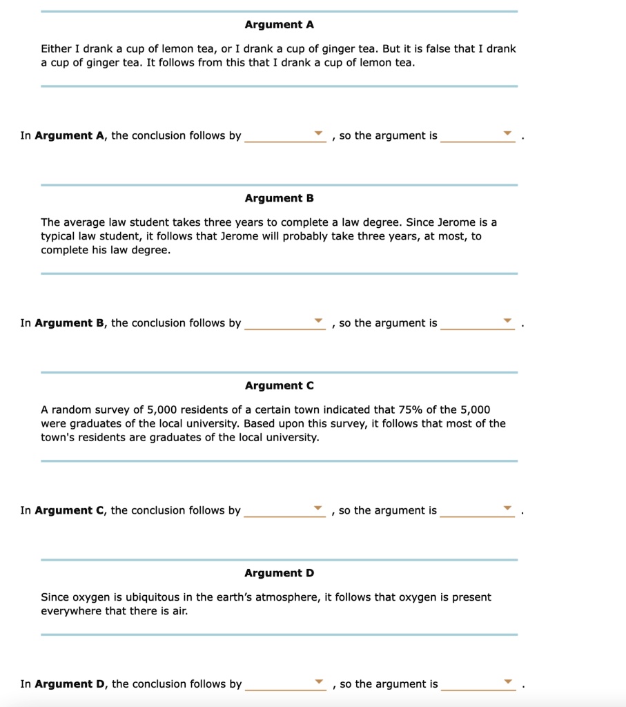 Argument A Either I drank cup of lemon tea, or [ drank cup of ginger ...