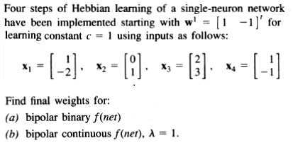 Four steps of Hebbian learning of a single-neuron network have been ...