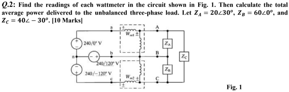 SOLVED: O.2: Find the readings of each wattmeter in the circuit shown in Fig. 1. Then calculate ...
