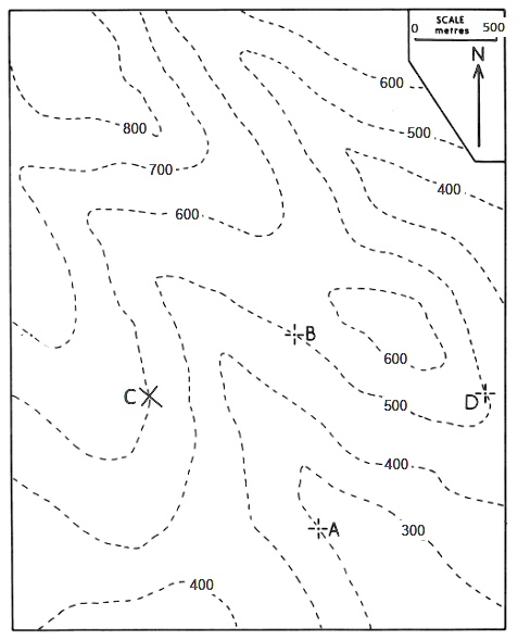 the map below shows topographic contours in meters the contact plane of ...
