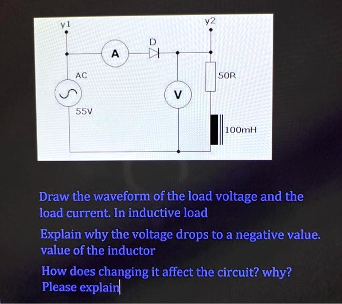 y1 y2 D A AC 50R V 55V 100mH Draw the waveform of the load voltage and ...