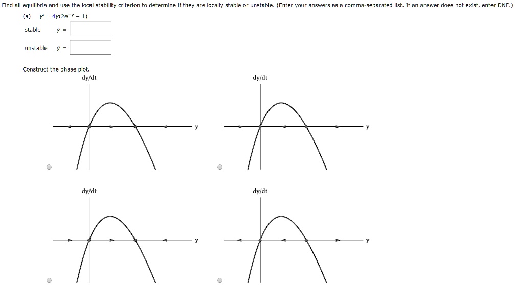 SOLVED: Find all equilibria and use the local stability criterion ...