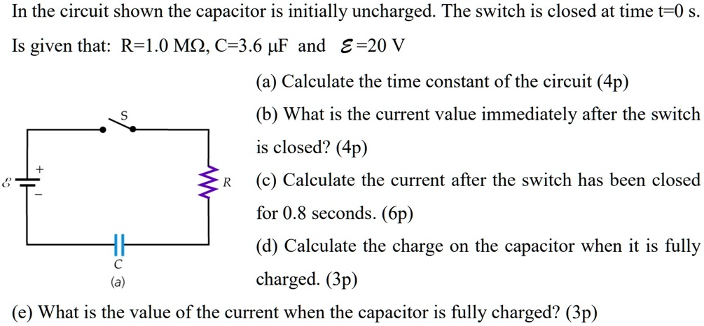 SOLVED: In the circuit shown the capacitor is initially uncharged. The ...