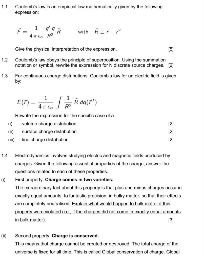 SOLVED: 1.1 Coulomb's law is an empirical law mathematically given by ...
