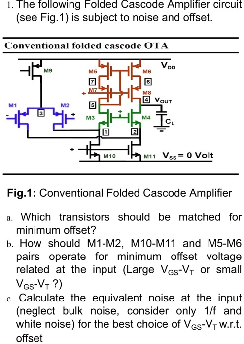SOLVED: The following Folded Cascode Amplifier circuit (see Fig.1) is subject to noise and ...