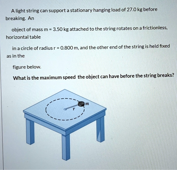 SOLVED: A light string can support a stationary hanging load of 27.0 kg ... SOLVED: A light string can support a stationary hanging load of 27.0 kg ...