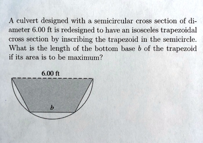 SOLVED: A culvert designed with semicircular cross section of di ...