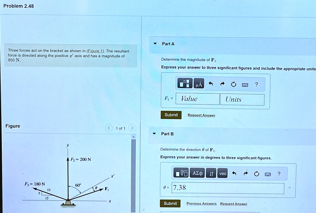 problem 248 three forces act on the bracket as shown in figure 1 the resultant force is directed ...