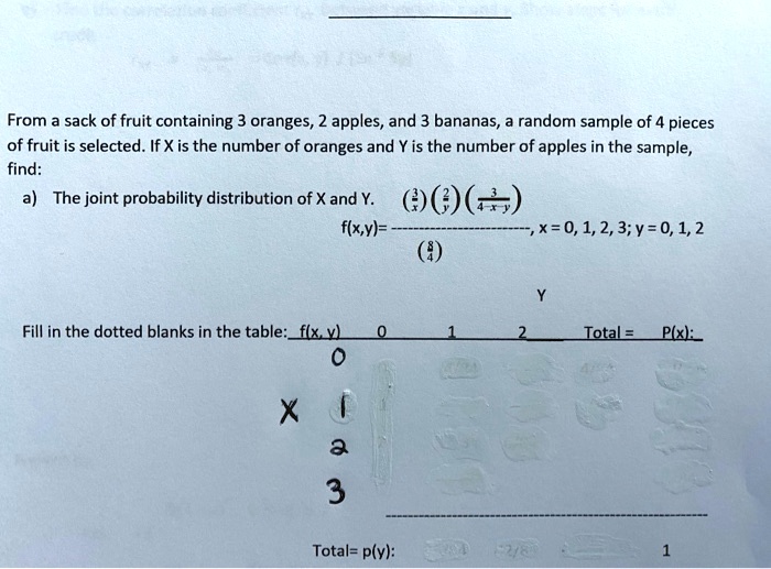 SOLVED: From a sack of fruit containing 3 oranges, 2 apples, and 3 ...