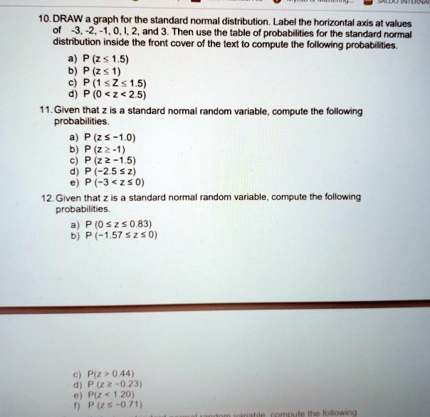 10. DRAW a graph for the standard normal distribution. Label the ...