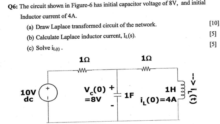 SOLVED: Q6: The circuit shown in Figure-6 has an initial capacitor voltage of 8V and an initial ...