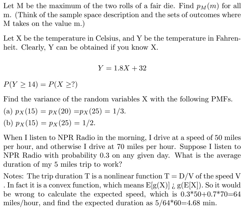 SOLVED: Let M be the maximum of the two rolls of a fair die. Find pm(m ...