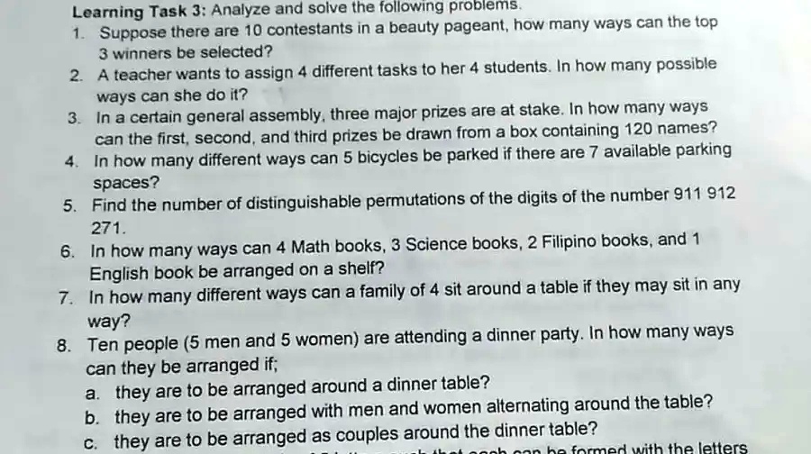 Solved Learning Task 3 Analyze And Solve The Following Problems Suppose There Are 10