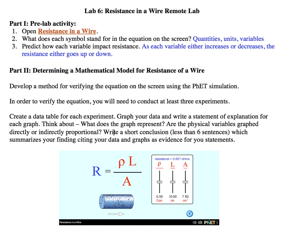 SOLVED: Lab 6: Resistance in a Wire Remote Lab Part I: Pre-lab activity ... SOLVED: Lab 6: Resistance in a Wire Remote Lab Part I: Pre-lab activity ...