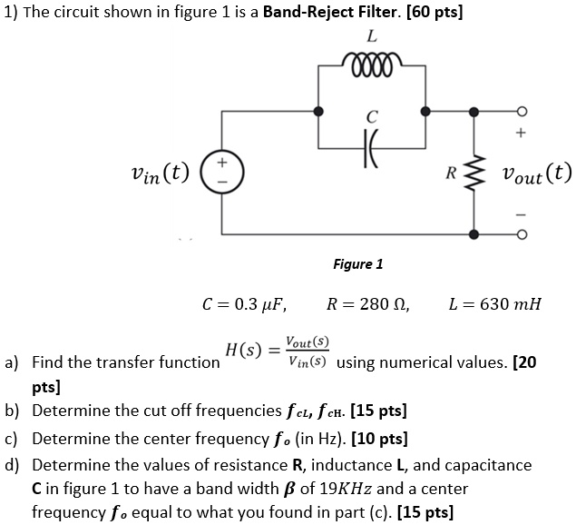 1) The circuit shown in figure 1 is a Band-Reject Filter. [60 pts] L ...