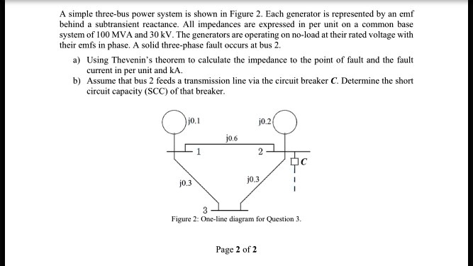 SOLVED: A simple three-bus power system is shown in Figure 2. Each generator is represented by ...