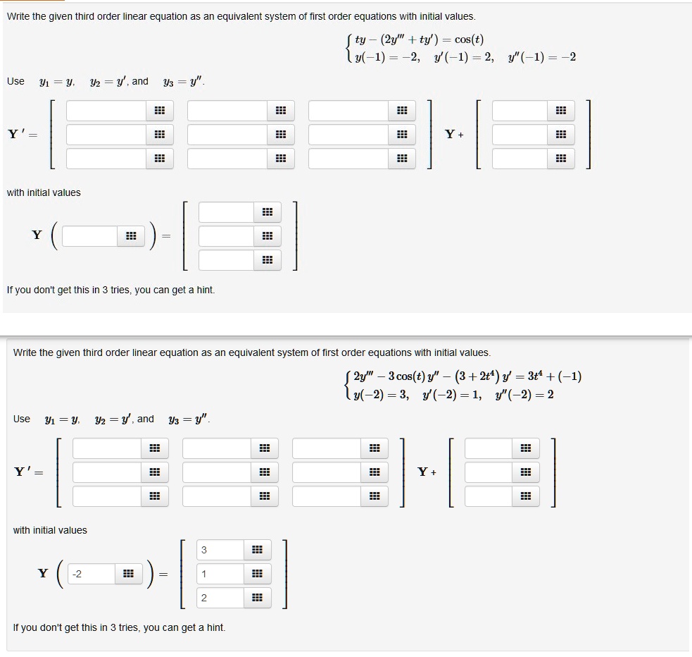 Write the given third order linear equation as an equivalent system of ...