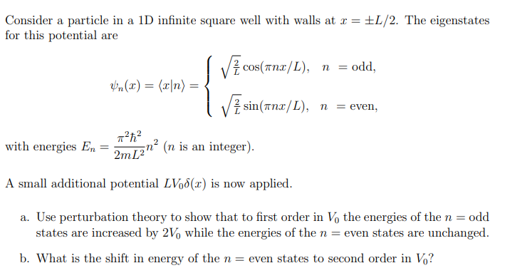 SOLVED: Consider a particle in a 1 D infinite square well with walls at ...