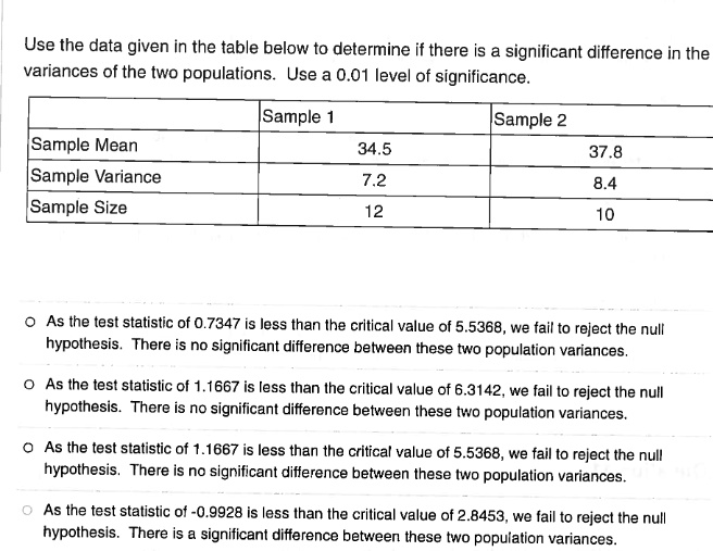 SOLVED:Use the data given in the table below to determine if there is a ...