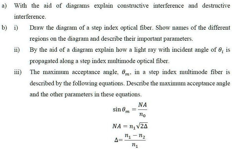 a) With the aid of diagrams explain constructive interference and destructive interference. b) i ...