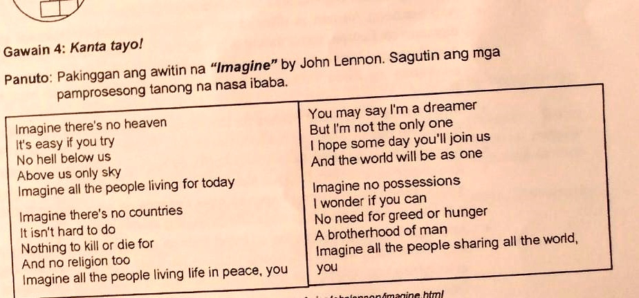 SOLVED: 3. Paano makapagbibigay ng inspirasyon sa atin ang awiting ito ...