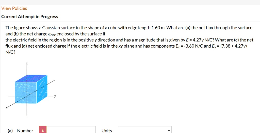 SOLVED: The figure shows a Gaussian surface in the shape of a cube with an edge length of 1.60 m ...