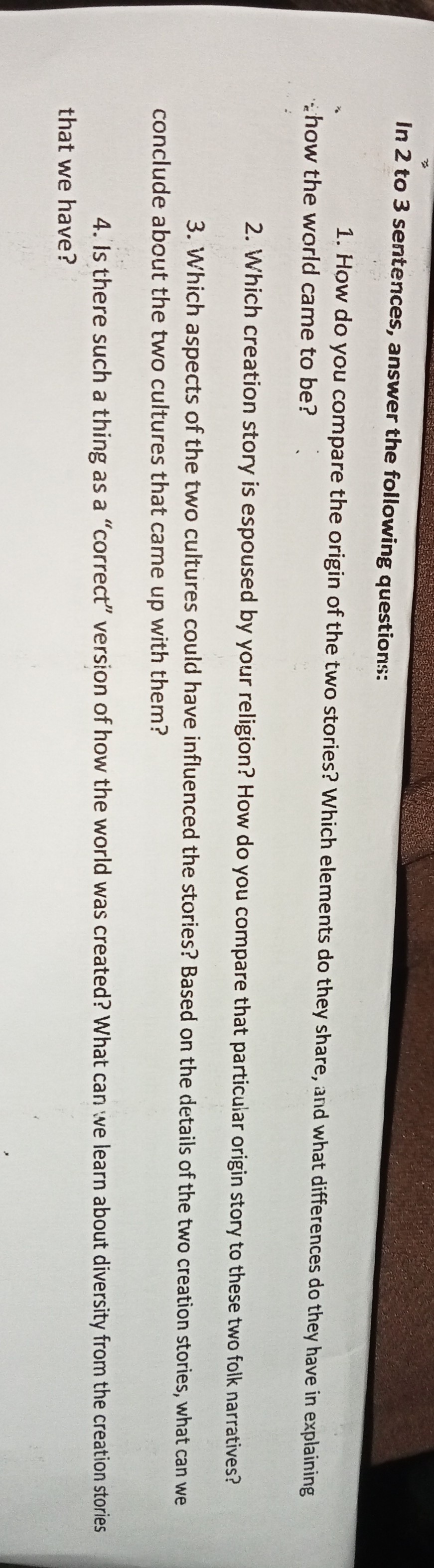 SOLVED: In 2 to 3 sentences, answer the following questions: 1. How do ...