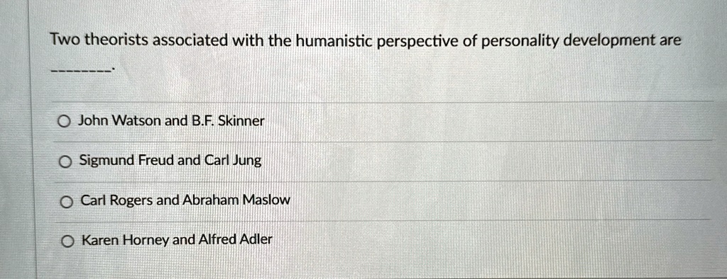 Two theorists associated with the humanistic perspective of...