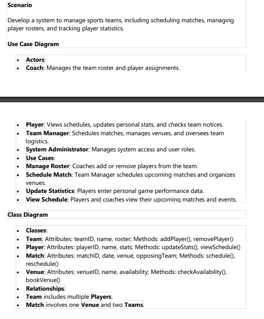 scenario develop a system to manage sports teams including scheduling ...