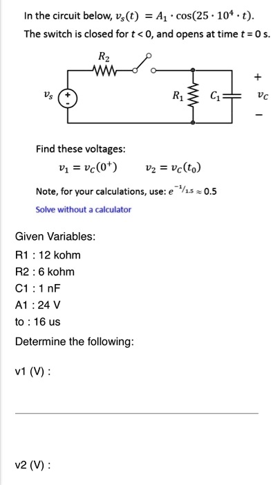 SOLVED: In the circuit below, vst = Acos(25104t). The switch is closed for t