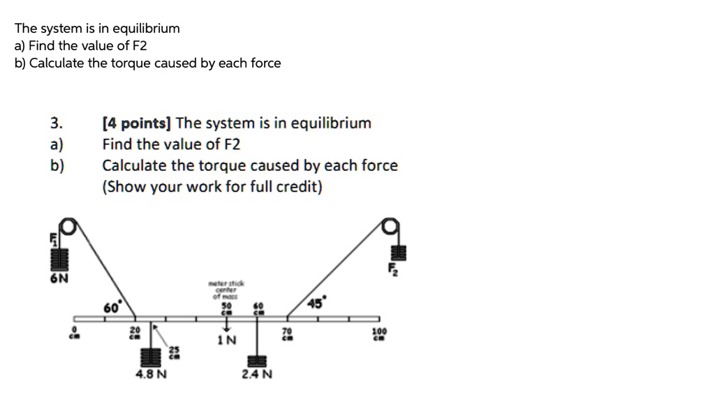 SOLVED: The system is in equilibrium a) Find the value of F2 b ...