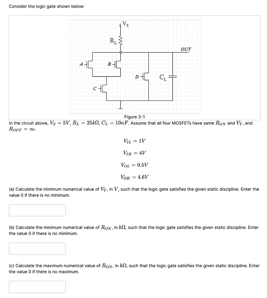 Consider the logic gate shown below: Vs RL A B DCL C OUT Figure 3-1 In the circuit above, VS ...