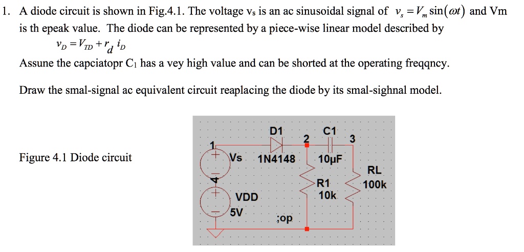 SOLVED: A diode circuit is shown in Fig. 4.1. The voltage vs is an AC sinusoidal signal of v ...