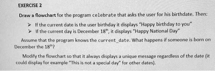 SOLVED: Exercise 2: Draw a flowchart for the program "celebrate" that ...