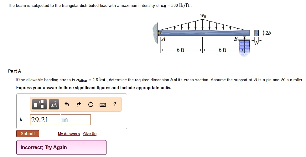 SOLVED: The beam is subjected to a triangular distributed load with a maximum intensity of wo ...