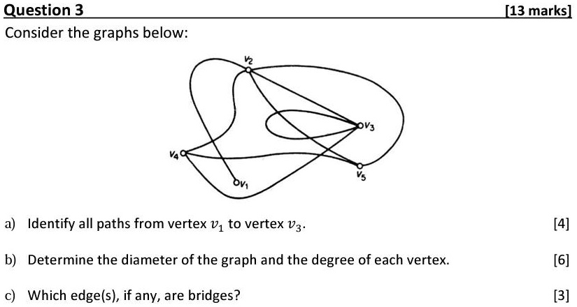 SOLVED: Question 3 Consider the graphs below: [13 marks] Ov, Identify all paths from vertex V1 ...