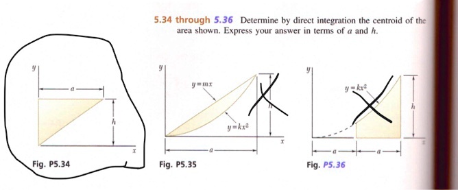SOLVED: 5.34 through 5.36 Determine by direct integration the centroid of the area shown Express ...