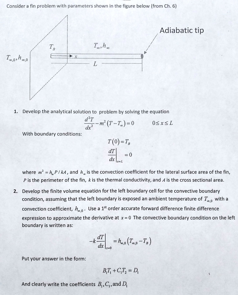 SOLVED: This is for a class called Computational Fluid Dynamics. Consider a fin problem with ...