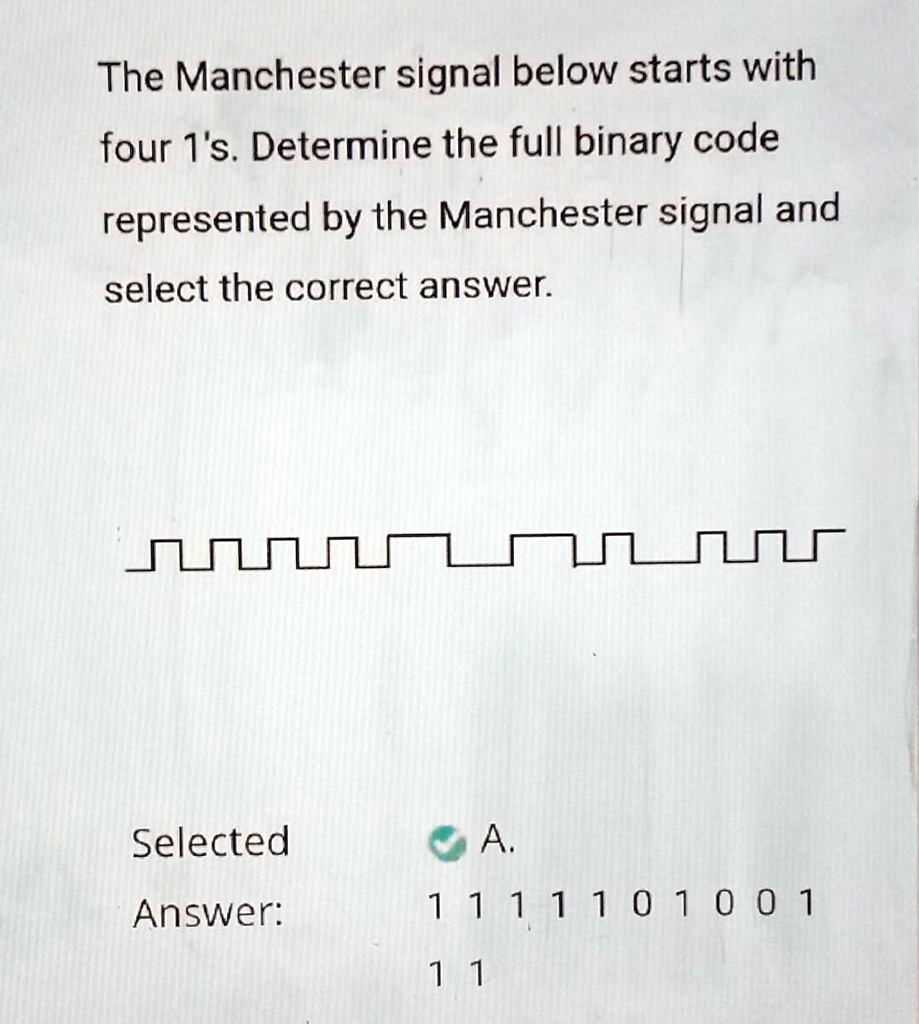 [GET ANSWER] The Manchester signal below starts with four 1's ...