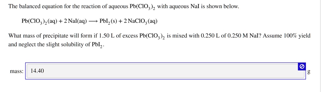 The balanced equation for the reaction of aqueous Pb(ClO3)2 with ...